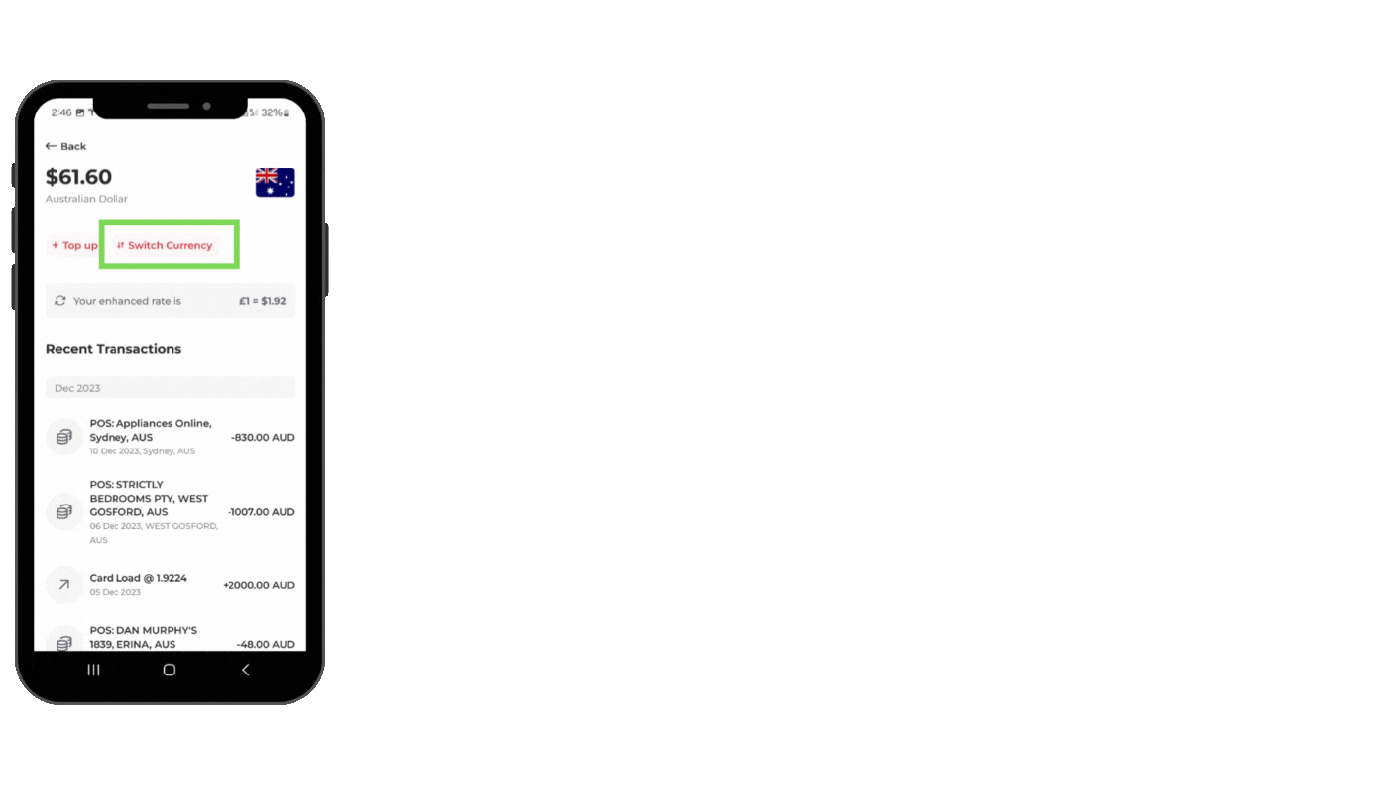 How can I swap currencies on my personal Caxton Travel Card?